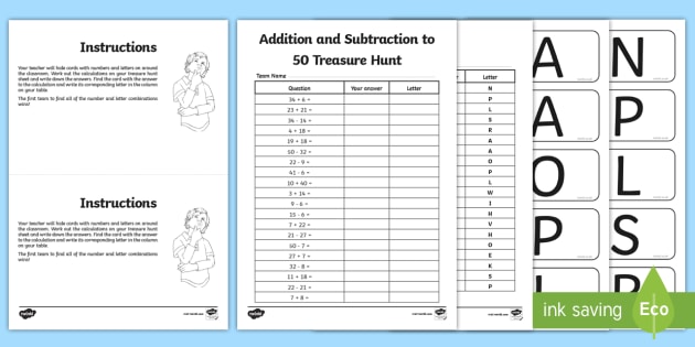 Addition and Subtraction to 50 Treasure Hunt Activity