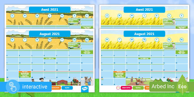 Calendr Digwyddiadau Mis Awst/August Events Calendar 2021