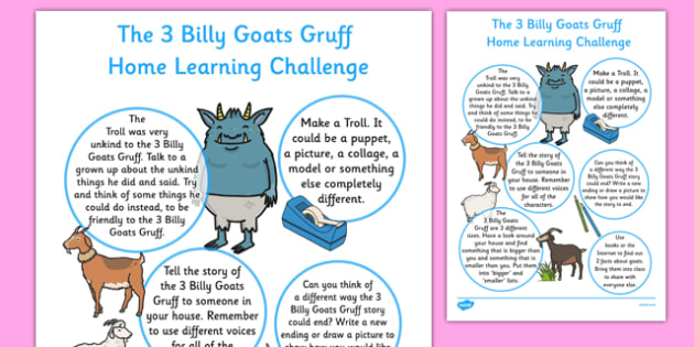 The Three Billy Goats Gruff Home Learning Challenge Sheet Reception FS2