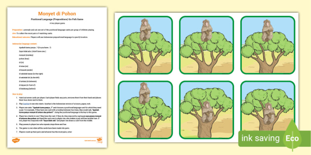 Positional Language Go Fish Game Indonesian Prepositions
