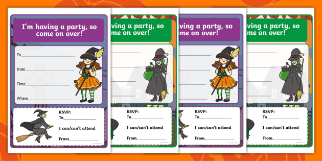 FREE! - Halloween Witch-Themed Party Invitations | Twinkl