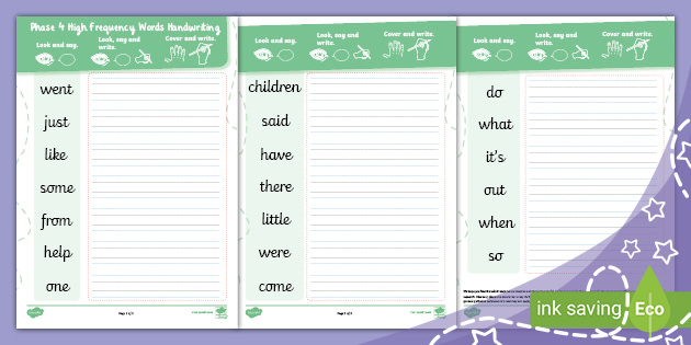 Phase 4 High Frequency Words Handwriting (Right-Handed)