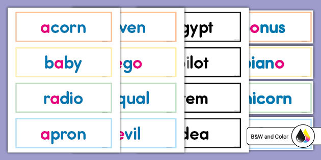 Sound Wall Long Vowel (without silent e) Word Cards