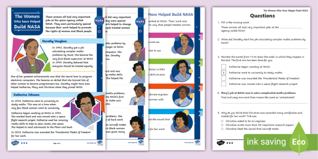 KS1 The Women Who Have Helped Build NASA Differentiated Reading ...