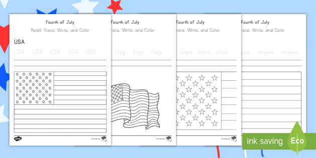 4th of July Read, Trace, Write, and Color (teacher made)