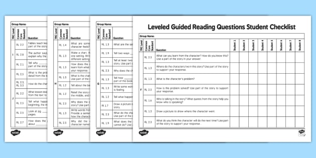 Leveled Guided Reading Questions Student Checklist - usa