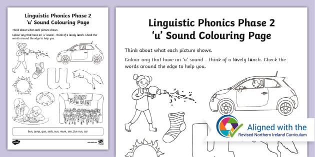 Linguistic Phonics Phase 2 'u' Sound Colouring Page