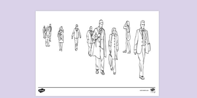 FREE! - crowd of people walking Colouring | Colouring Sheets