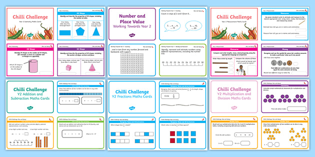 Chilli Challenge Year 2 Maths Cards Pack (teacher made)