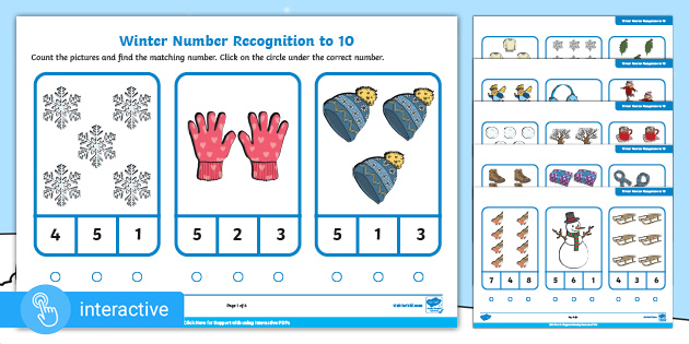 👉 Interactive PDF: Winter-Themed Number Recognition to 10 Activity