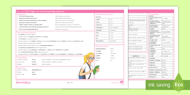 Free Time: GCSE Higher Tier French Knowledge Organiser