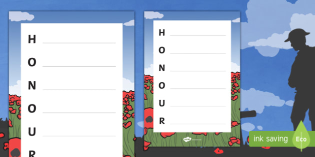 Remembrance Day Honour Acrostic Poem (teacher made)