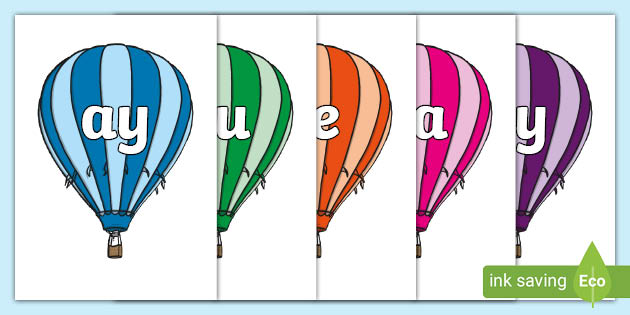 Alphabet and Phase 2-5 Phonemes on Hot Air Balloons (Stripes)