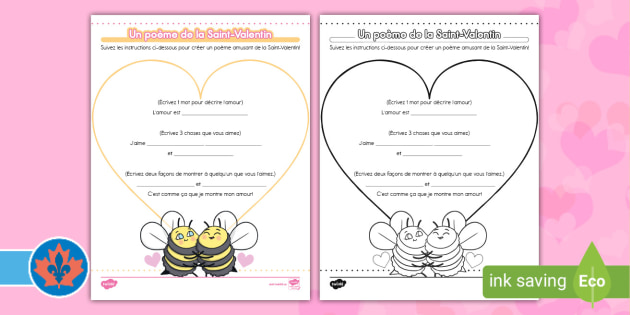 Valentine's Day Poetry Writing Activity French