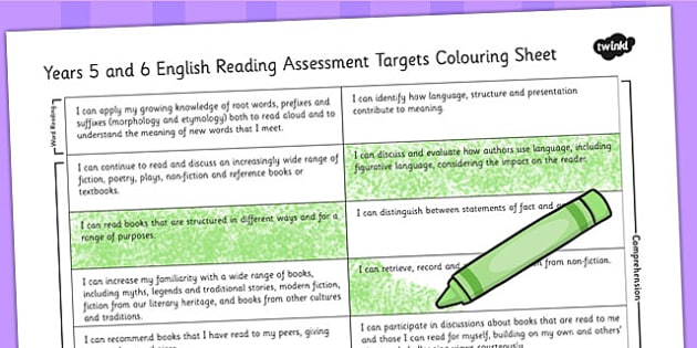 National Curriculum Y5/Y6 Reading Objectives Colouring Sheet