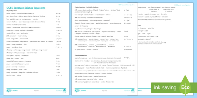 Separate Science GCSE Equations Sheet (teacher made) Separate Science GCSE Equations Sheet (teacher made)