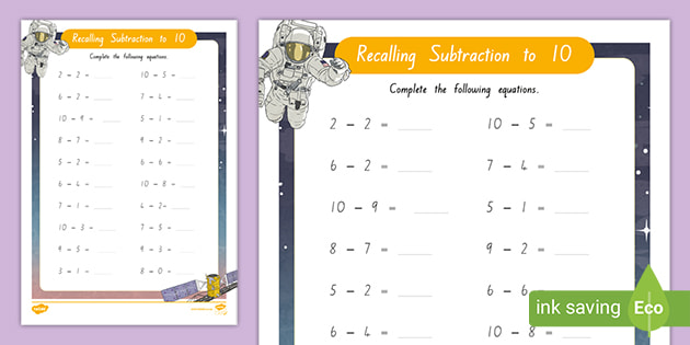 Stage 4 Recalling Subtraction to 10 (teacher made)