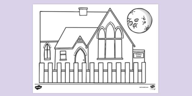 FREE! - School at Night Colouring Sheet (teacher made)