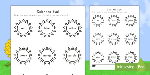 Color Words: Color the Sun Activity (teacher made)