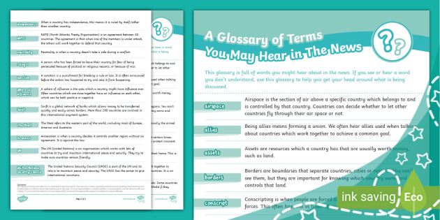 FREE! - A Glossary of Terms You May Hear in The News