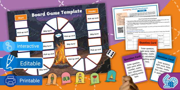 Editable Camping Board Game Template - Full Colour Version