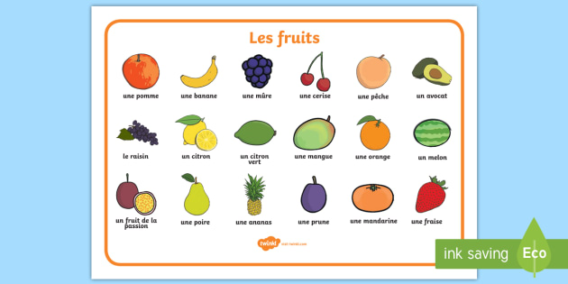 Set de mots : Les fruits - nourriture, mangue, fraise, vocabulaire, cycle