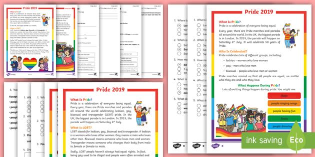* NEW * KS1 Pride 2019 Differentiated Reading Comprehension Activity