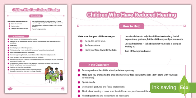 Supporting Students with Reduced Hearing Strategy Sheet