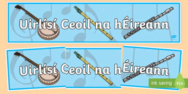 Traditional Irish Musical Instruments Display Banner Gaeilge
