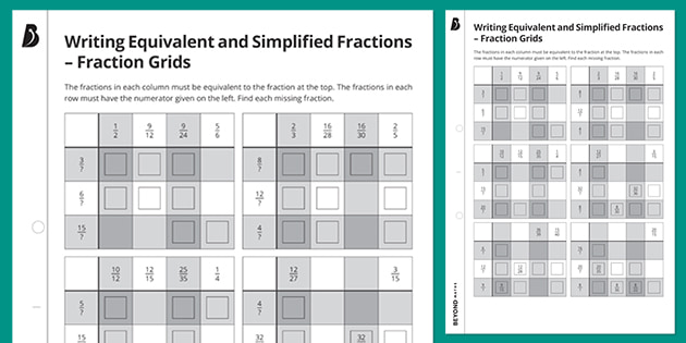 👉 Writing Equivalent and Simplified Fractions - Fraction Grids