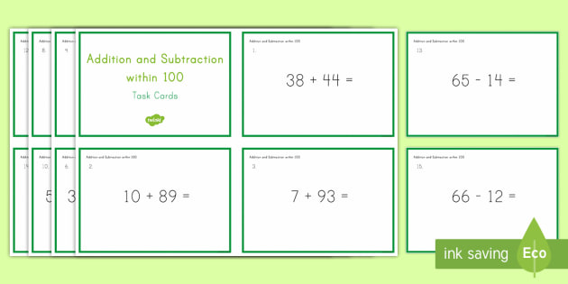 Second Grade Addition and Subtraction Within 100 Task Cards