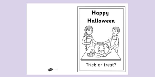 FREE! - Carving A Pumpkin Halloween Card Colouring | Printable