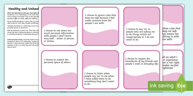 KS2 Respect & Consent: Healthy/Unhealthy Boundaries Sorting