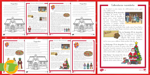 Hojas De Trabajo De Comprensión Lectora Sobre La Navidad En Todo El Mundo