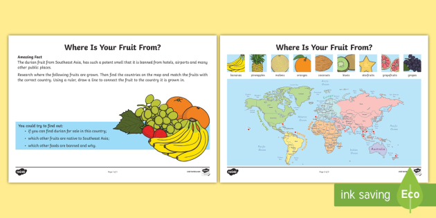 Where Is Your Fruit From? Worksheet / Worksheet - Amazing Fact Of The Day