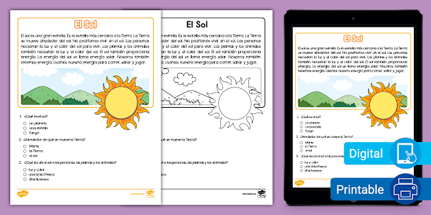 El Sistema Solar, El Sol, Hoja De Trabajo, Respuestas