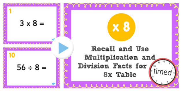 Multiplication Division Facts for 8 Times Table PowerPoint Test