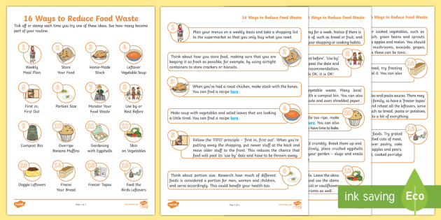 16 Ways to Reduce Food Waste (teacher made)