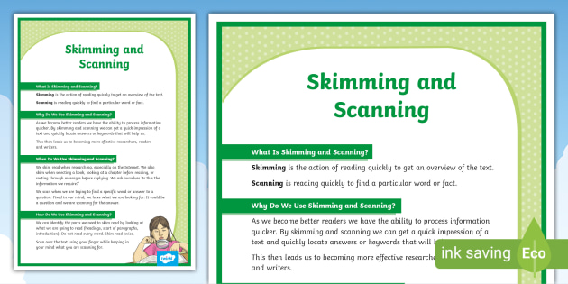 Year 5-6 Reading Skills - Scanning and Skimming Poster