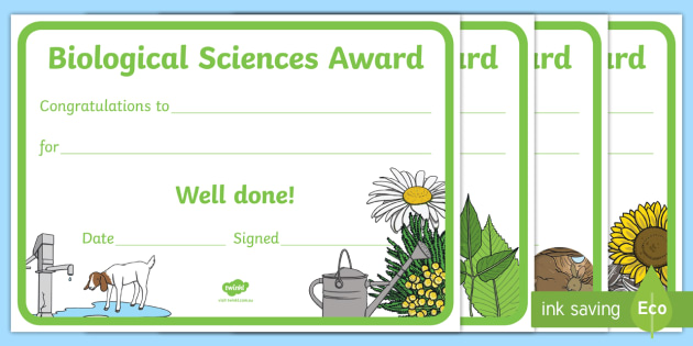 Biological Sciences F-2 Award Certificates