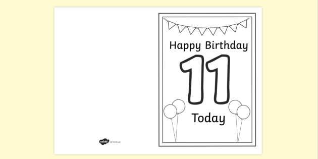 FREE Number Eleven Birthday Card Colouring Activity