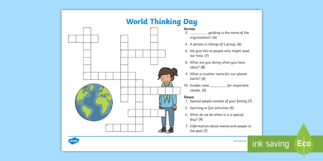 KS1 World Thinking Day Crossword (teacher made)