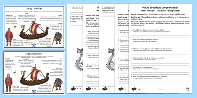 Viking Longships Information and Comprehension Activity English/Polish