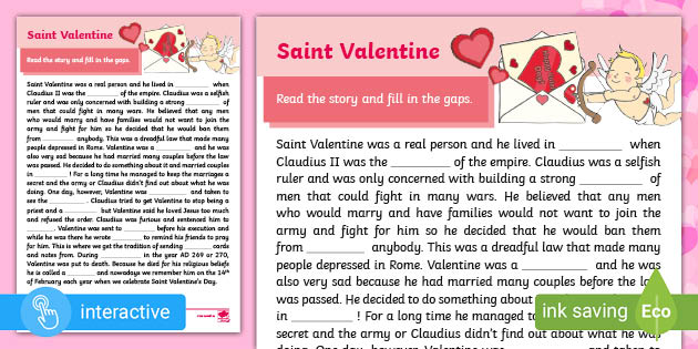 Saint Valentine's Day Worksheet | Primary Comprehension