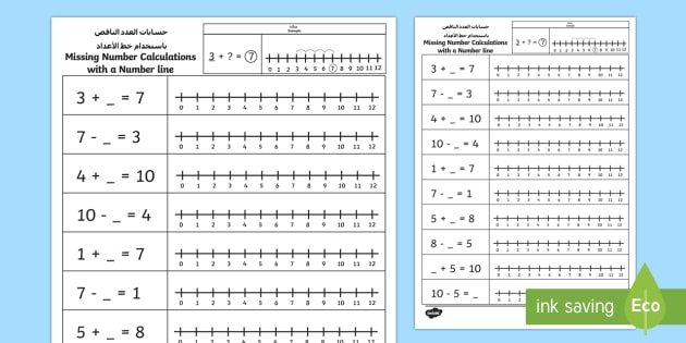 Missing Number Calculations with a Number Line Worksheet / Worksheet