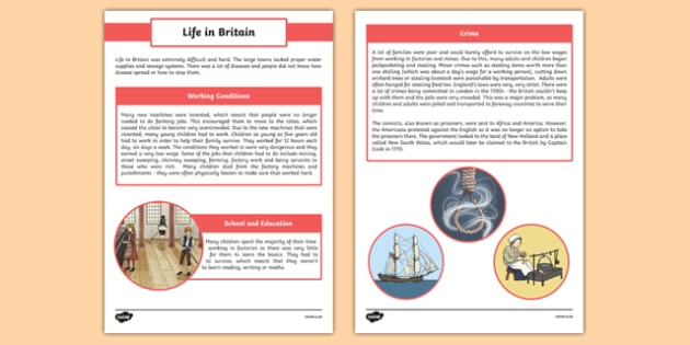 The First Fleet Life in Britain Information Sheet