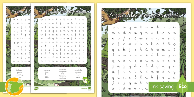 Sopa de letras: Animales vertebrados
