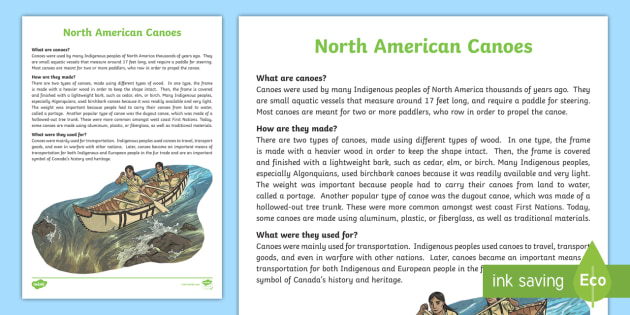 North American Canoes Fact File (teacher made)