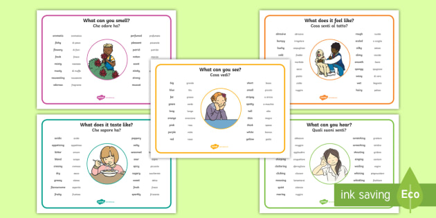 Five Senses Description Word Mats English Italian Senses Word Mat Five Senses Description Word Mats English Italian Senses Word Mat