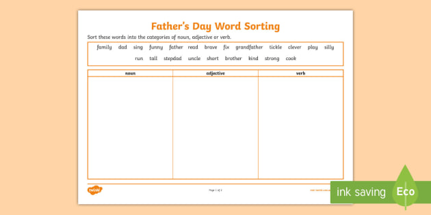 Father's Day Word Sort Worksheet (teacher made)